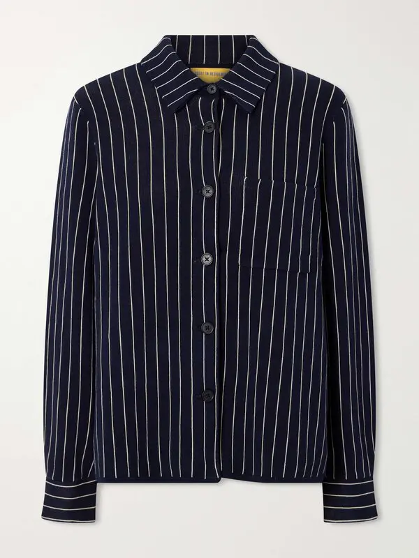 Guest In Residence Pinstriped Cotton And Silk-blend Shirt Cardigan - Navy