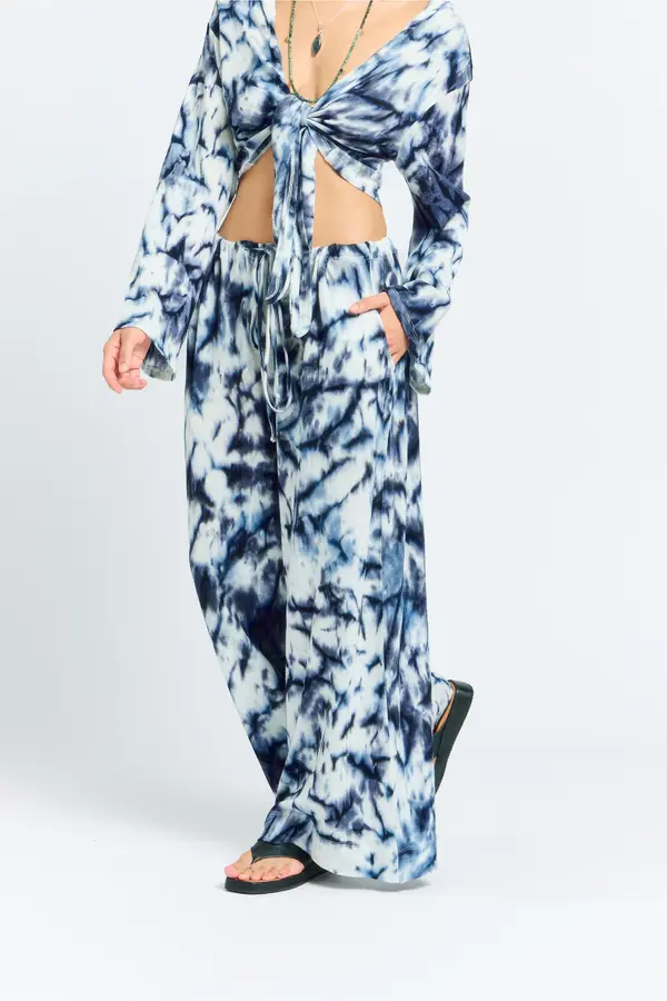 Sab Studio Tie-dye Knit Wide Leg Pants - Blue/white