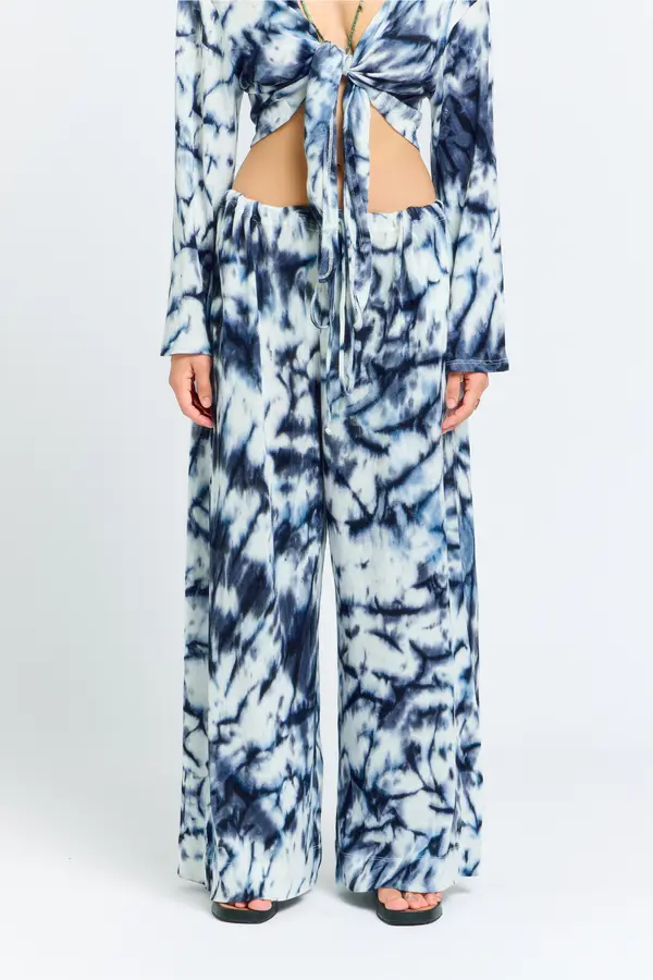 Sab Studio Tie-dye Knit Wide Leg Pants - Blue/white