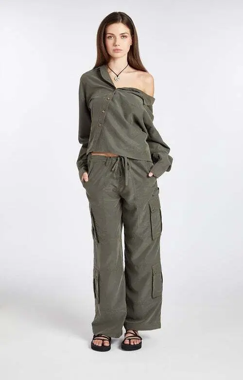 Sab Studio One Shoulder Asymmetric Button Up - Olive Green