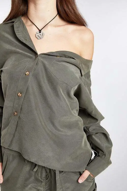 Sab Studio One Shoulder Asymmetric Button Up