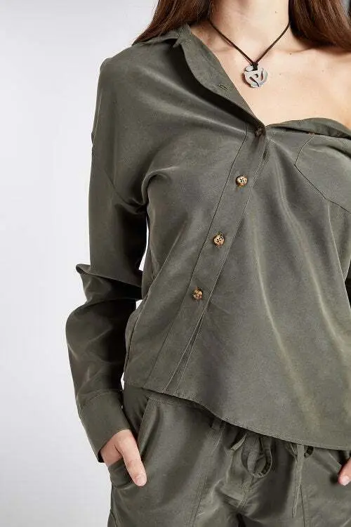 Sab Studio One Shoulder Asymmetric Button Up