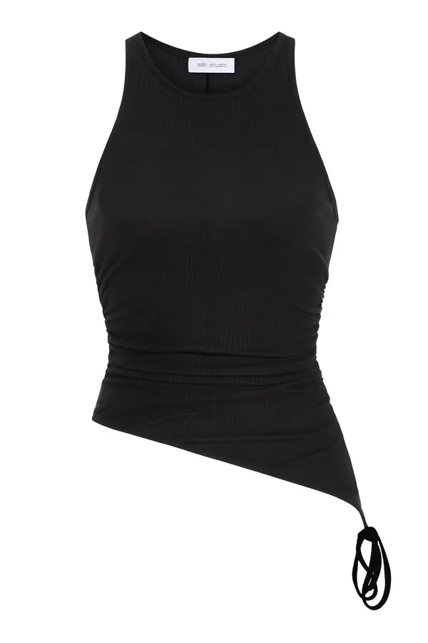 Sab Studio Asymmetric Ruched Racerback Tank Top