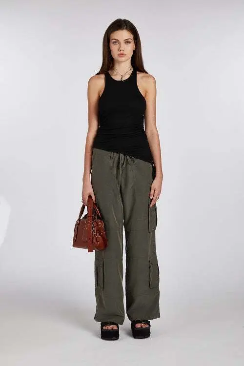 Sab Studio Asymmetric Ruched Racerback Tank Top
