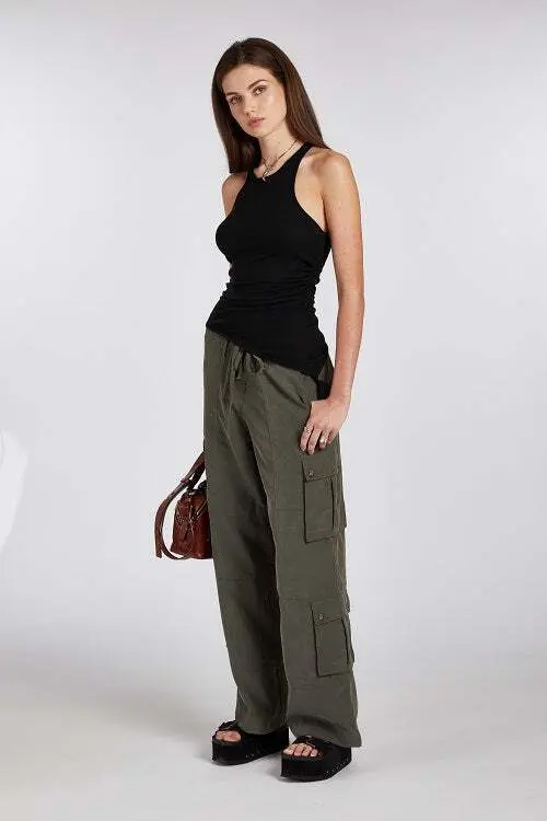 Sab Studio Asymmetric Ruched Racerback Tank Top
