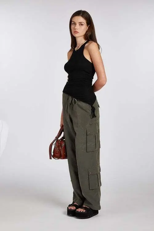 Sab Studio Asymmetric Ruched Racerback Tank Top
