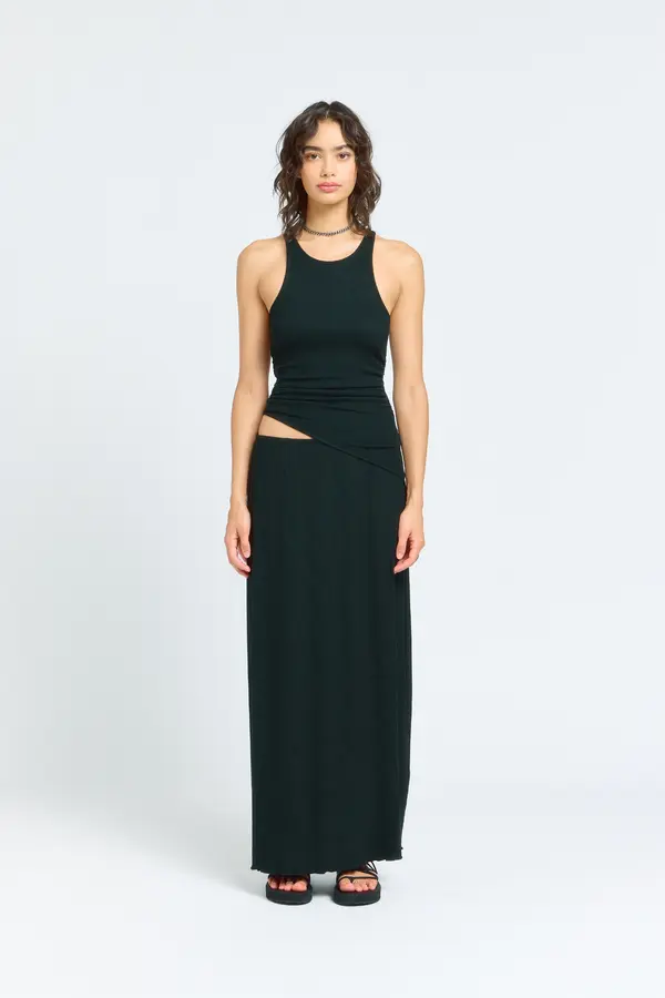 Sab Studio Asymmetric Ruched Racerback Tank Top - Black