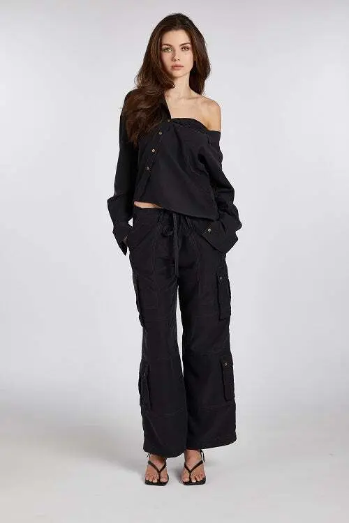 Sab Studio One Shoulder Asymmetric Button Up - Black