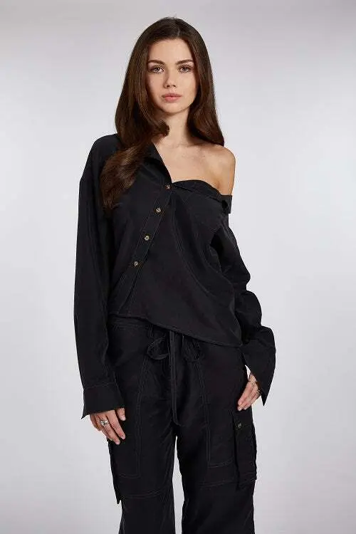 Sab Studio One Shoulder Asymmetric Button Up