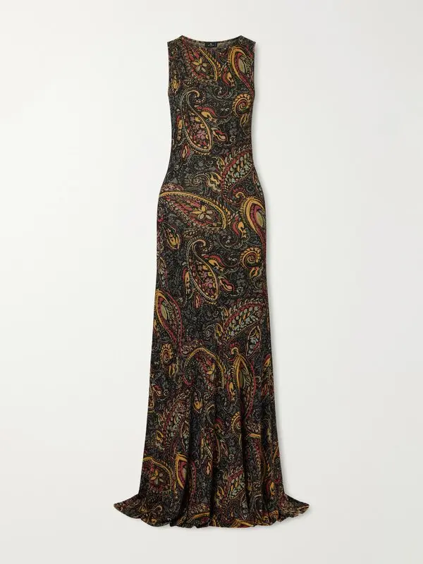 Etro Paisley-print Metallic Ribbed-knit Maxi Dress - Green