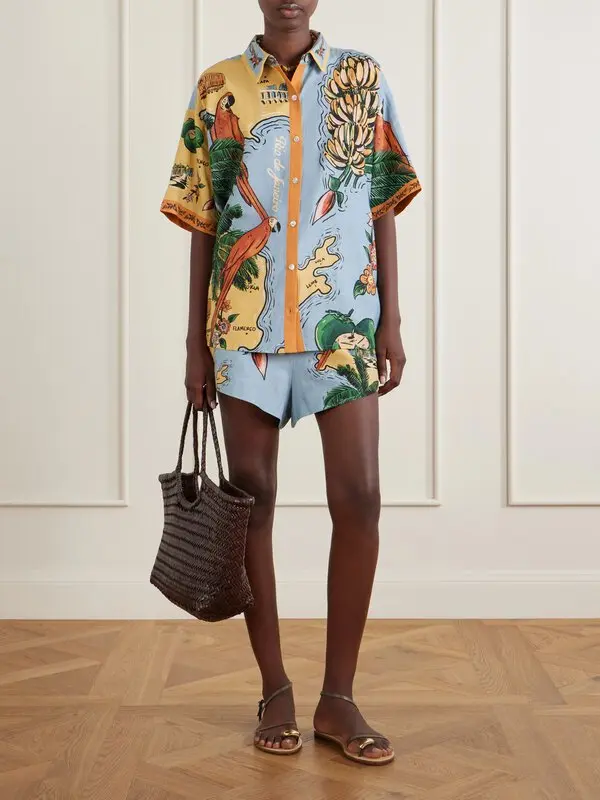 Farm Rio Beaches Path Linen-blend Shorts
