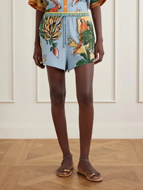 Farm Rio Beaches Path Linen-blend Shorts