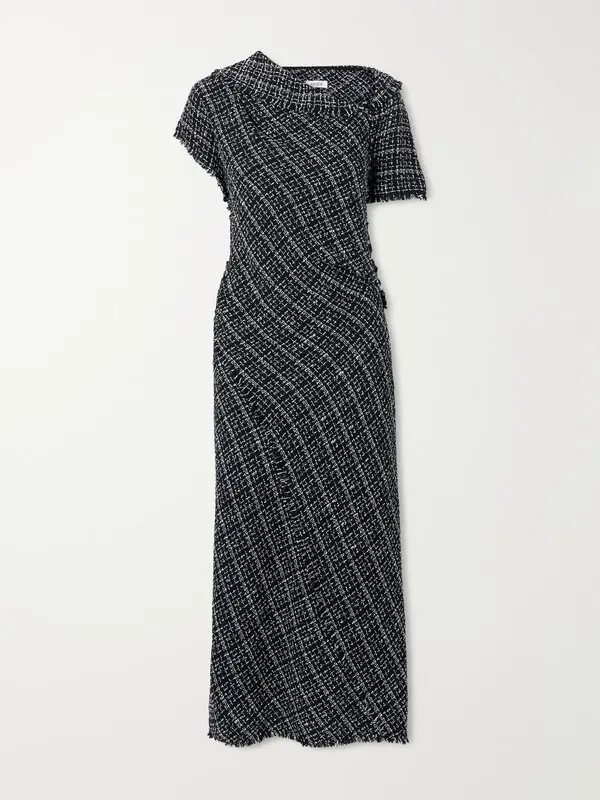 Erdem Asymmetric Cotton-blend Tweed Midi Dress - Black