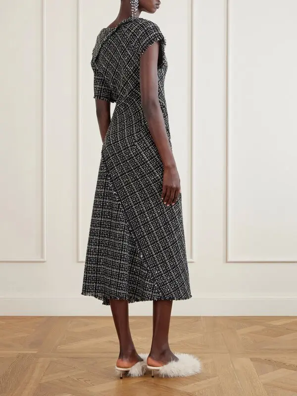 Erdem Asymmetric Cotton-blend Tweed Midi Dress