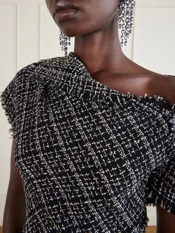 Erdem Asymmetric Cotton-blend Tweed Midi Dress
