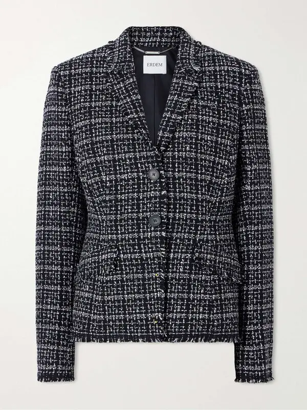 Erdem Fitted Single-breasted Cotton-blend Tweed Blazer