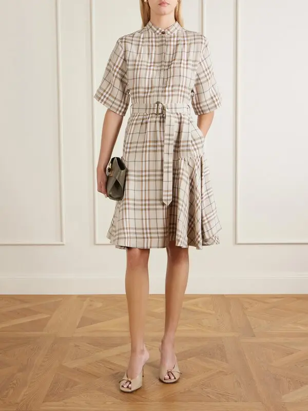 Burberry Checked Woven Mini Dress - Neutrals