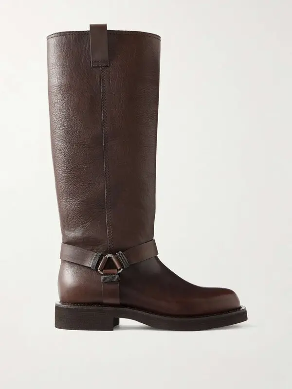 Brunello Cucinelli Bead-embellished Leather Biker Boots