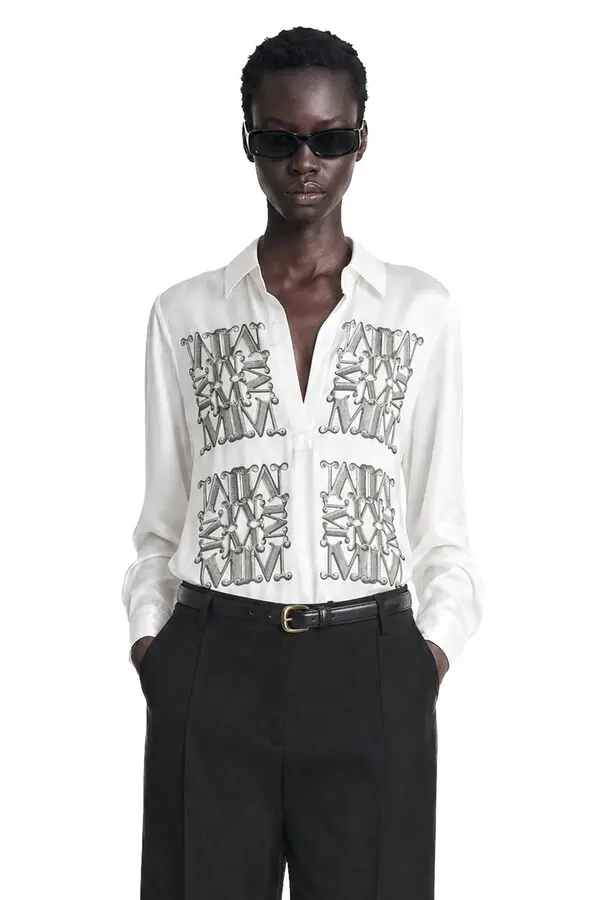 Max Mara Marabesque Print Silk Shirt - White
