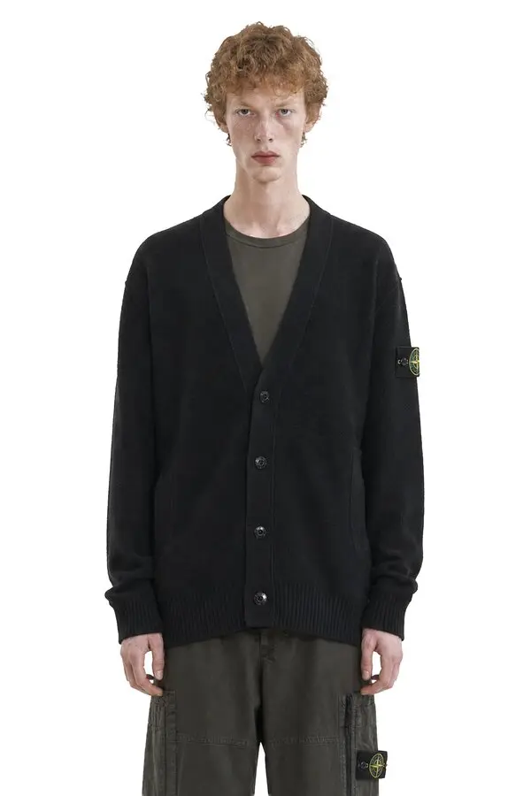 Stone Island Pure Rws Wool Textured Cardigan - Black