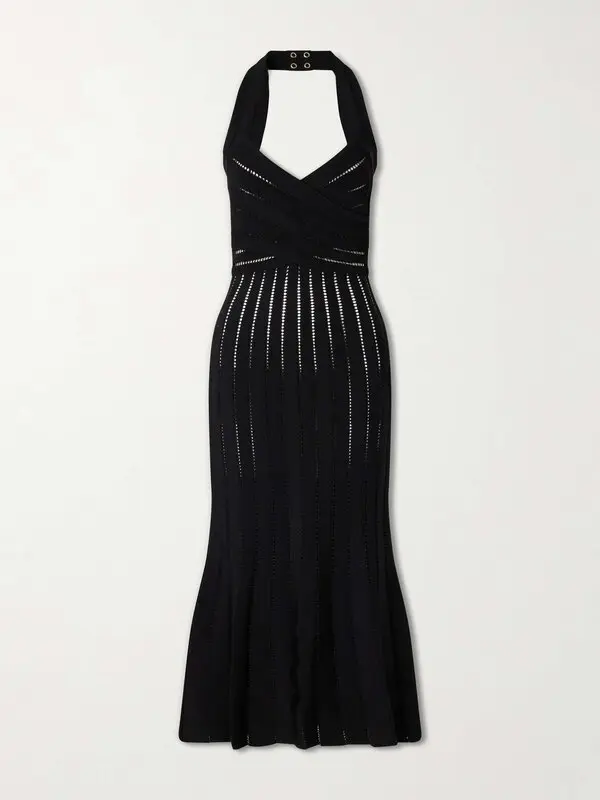 Balmain Flechage Halterneck Knit Jersey Midi Dress