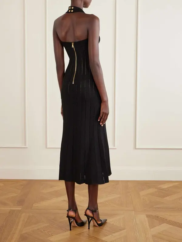 Balmain Flechage Halterneck Knit Jersey Midi Dress