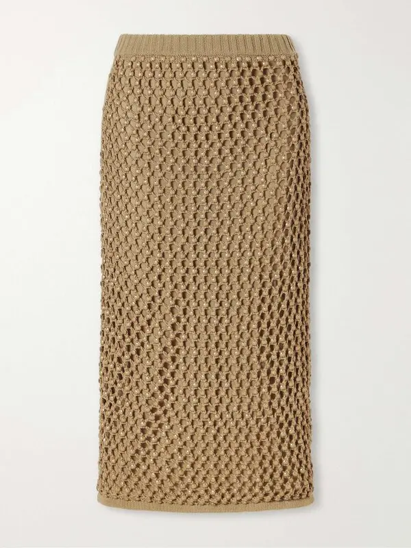 DIOTIMA Spice Bead-embellished Crocheted Cotton-blend Midi Skirt