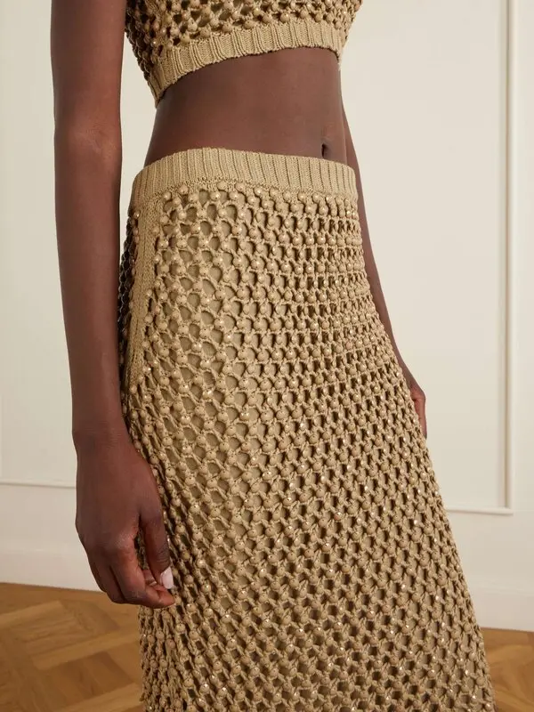 DIOTIMA Spice Bead-embellished Crocheted Cotton-blend Midi Skirt