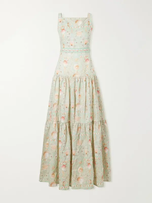 Agua Bendita Abeja Playa' Printed Linen Maxi Dress - Green