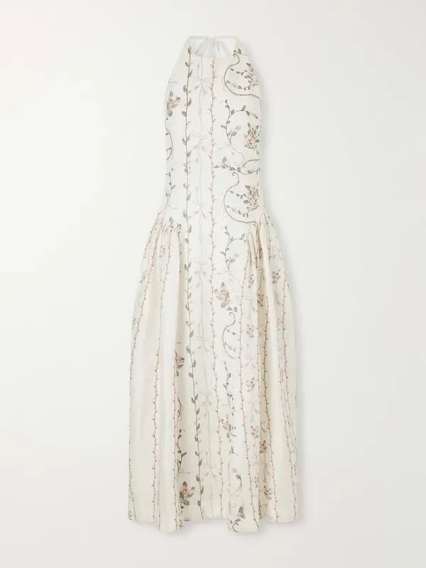 Agua Bendita Balsa Navegante Embroidered Linen Maxi Dress - Cream