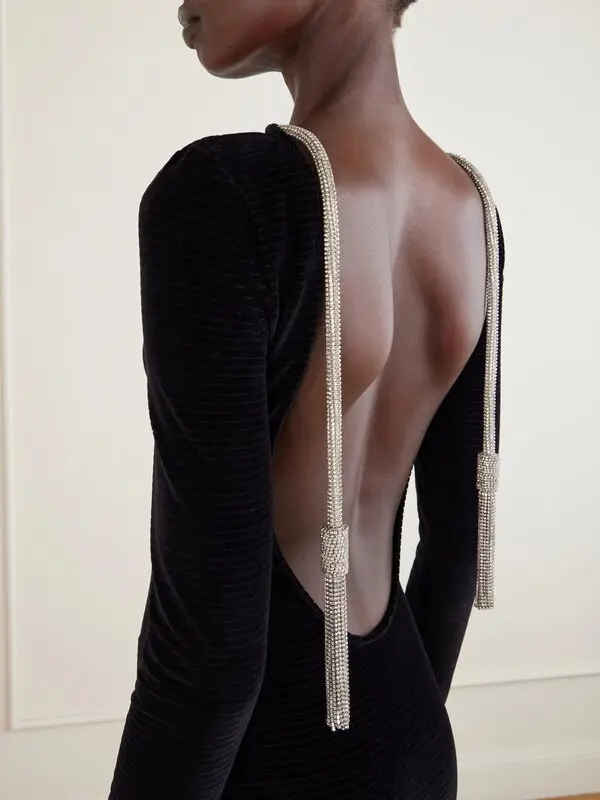 Balmain Embellished Open-back Ribbed Velvet Midi Dress