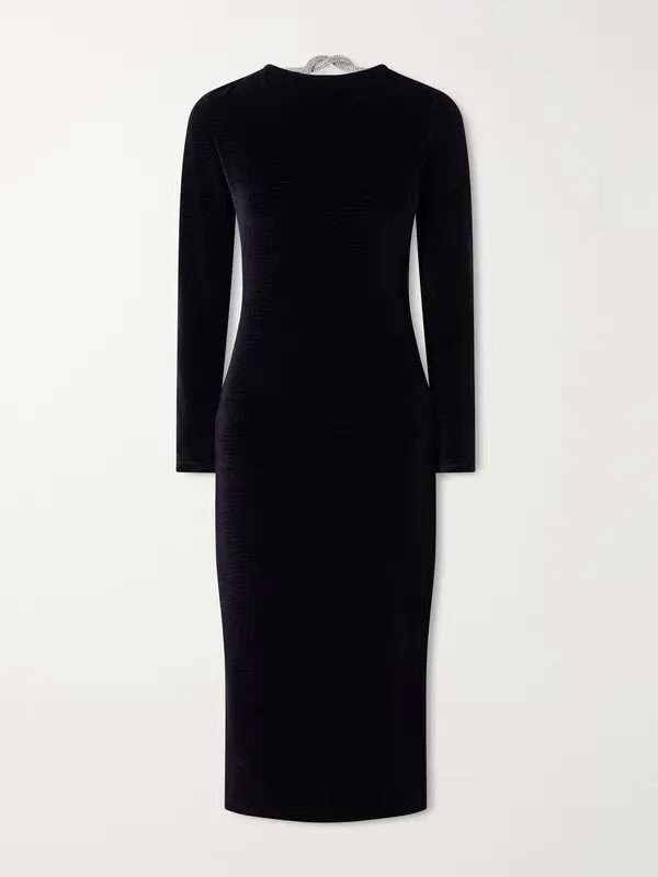 Balmain Embellished Open-back Ribbed Velvet Midi Dress - Black