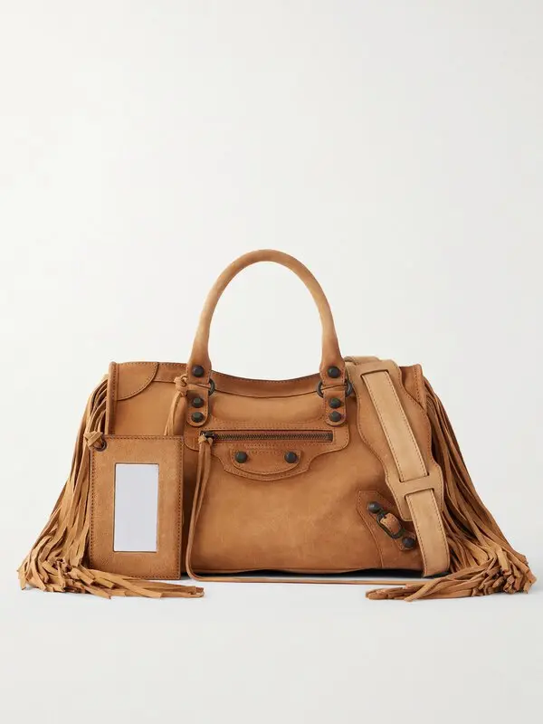 Balenciaga Le City Small Fringed Suede Shoulder Bag - Brown