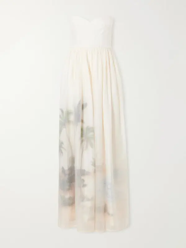 Agua Bendita Tonia Arena Strapless Organza Maxi Dress - Neutrals