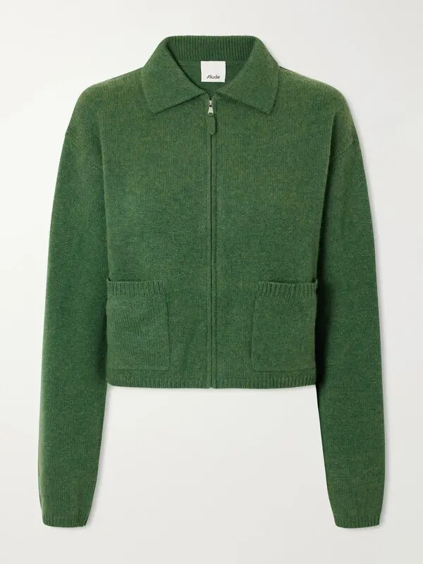 ALLUDE Cashmere Zip-up Cardigan - Green