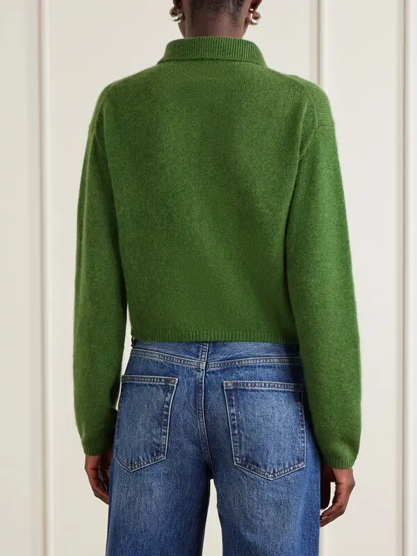 ALLUDE Cashmere Zip-up Cardigan - Green