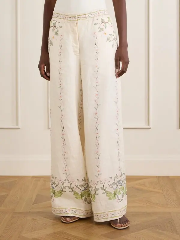 Agua Bendita Tota Anhelo Floral-printed Linen Straight-leg Pants - Neutrals