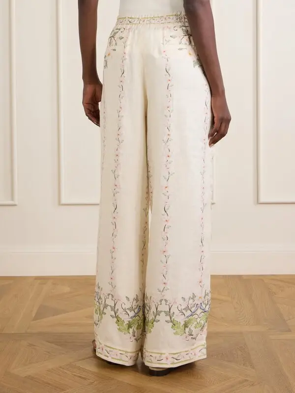 Agua Bendita Tota Anhelo Floral-printed Linen Straight-leg Pants - Neutrals