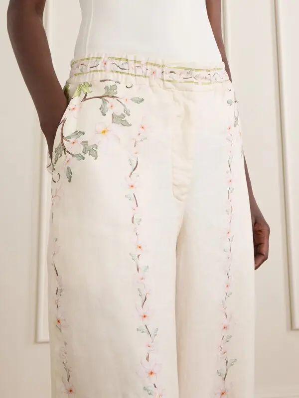 Agua Bendita Tota Anhelo Floral-printed Linen Straight-leg Pants - Neutrals