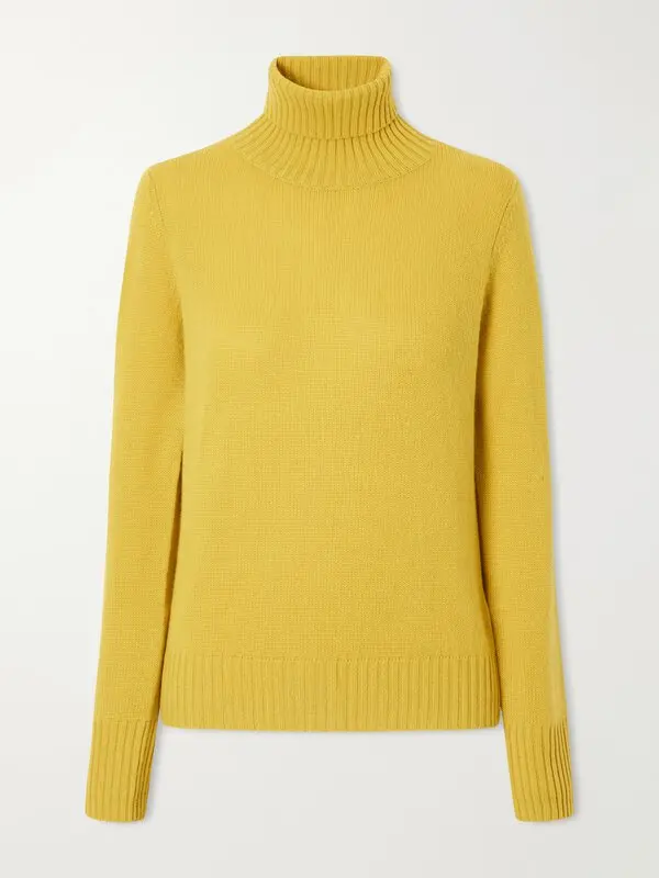 ALLUDE Ribbed Cashmere Turtleneck Sweater - Yellow