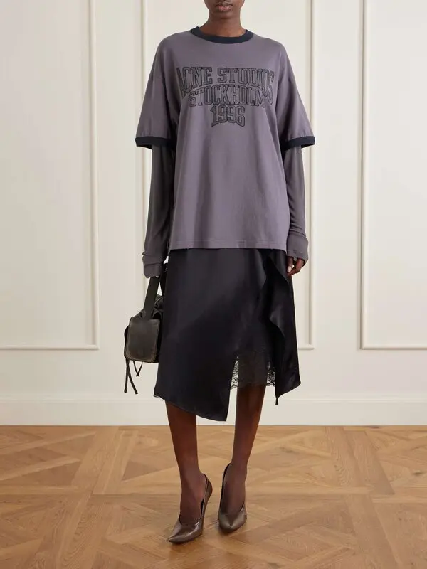 Acne Studios Ruffled Satin Midi Skirt
