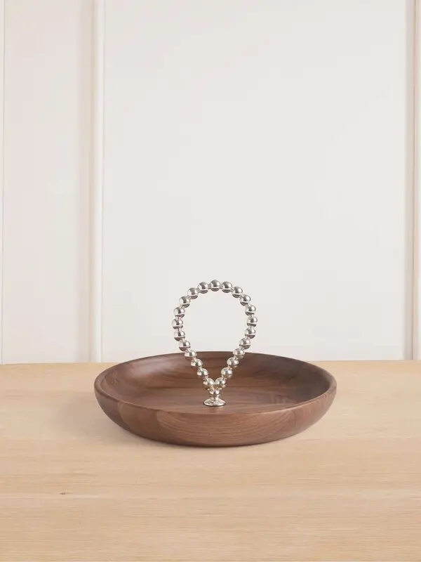 Christofle Perles Silver-plated And Wood Bowl - Light Brown