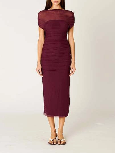 Victoria's Secret Nia 'aria' Ruched Sweetheart Neckline Sheer Overlay Midi Dress