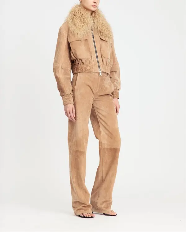 16Arlington Cie Cropped Jacket With Detachable Shearling Collar - Beige