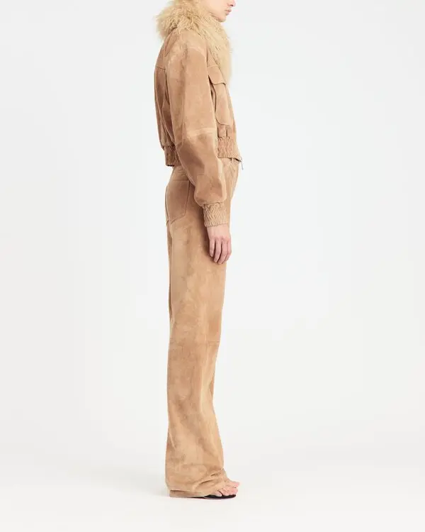 16Arlington Cie Cropped Jacket With Detachable Shearling Collar - Beige