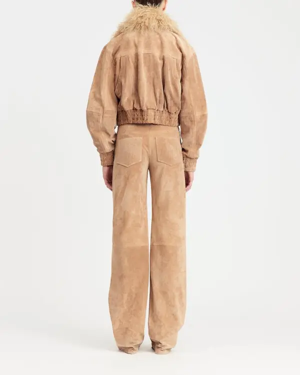 16Arlington Cie Cropped Jacket With Detachable Shearling Collar - Beige