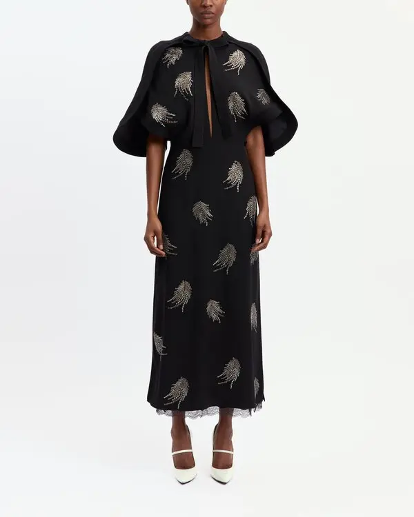 16Arlington Della Midi Dress With Feather Crystal Appliqu
