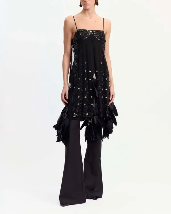 16Arlington Loa Midi Dress With Sequins And Feathers