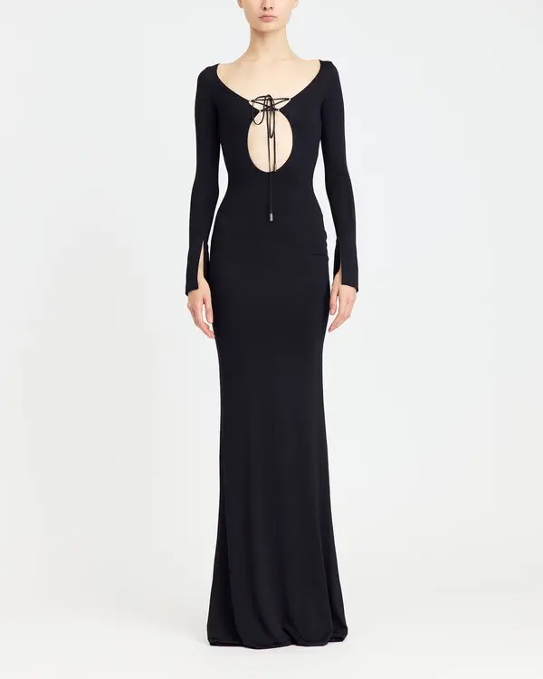 16Arlington Solaris Gown Jersey Maxi Dress With Plunge And Lace-up Detail