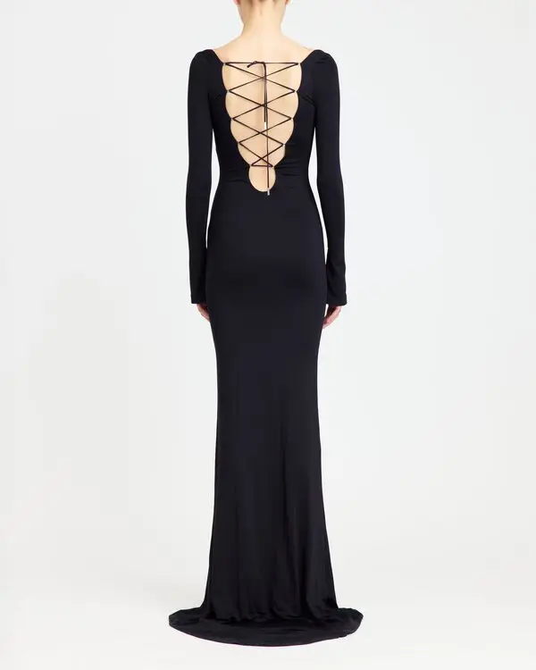 16Arlington Solaris Gown Jersey Maxi Dress With Plunge And Lace-up Detail